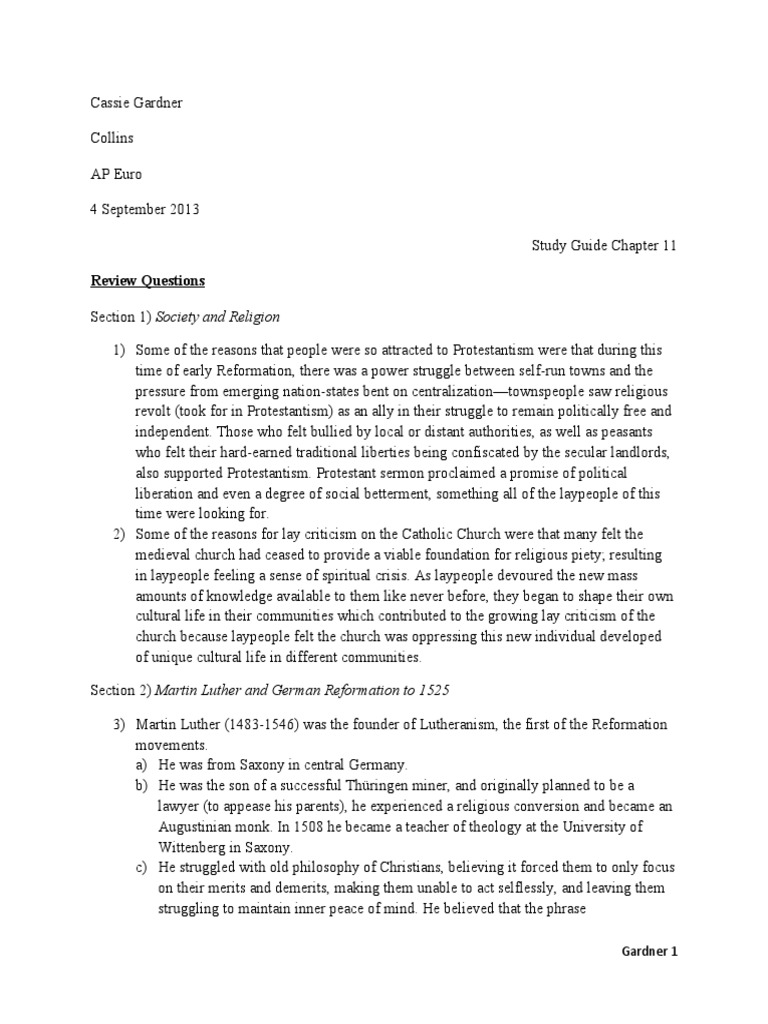 AP Euro Chapter 11 Study Guide | PDF | Protestantism | Lutheranism