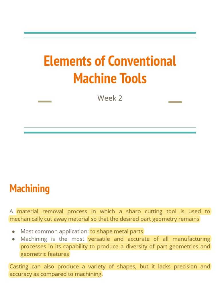 Elements of Conventional Machine Tools | PDF | Machining | Drill