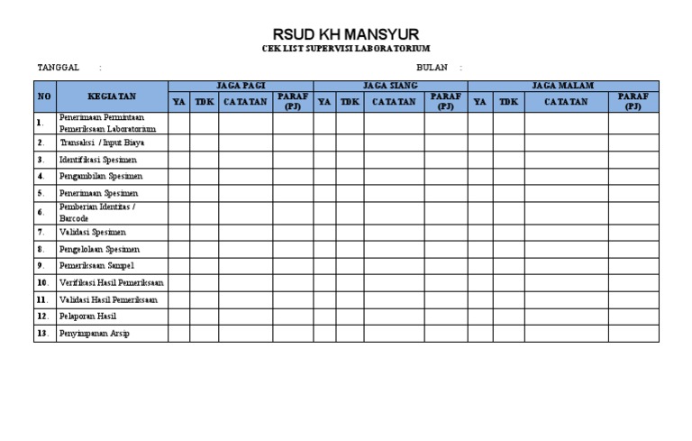 TKRS 2 EP 6 Ceklist Supervisi Instalasi Laboratorium | PDF
