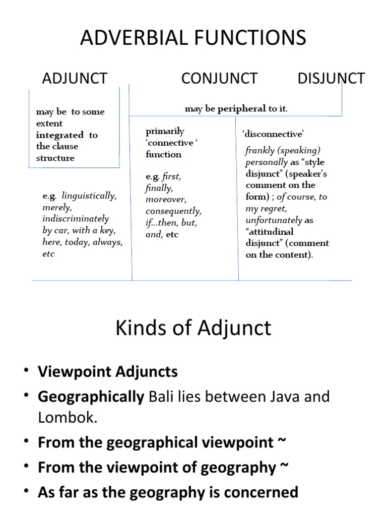 Adverbial Functions: Adjunct Conjunct Disjunct | PDF