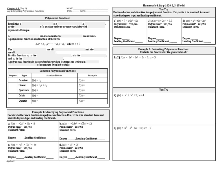 CH 4.1 Day 1 Graphing Polynomial Functions) - Google Docs | PDF ...