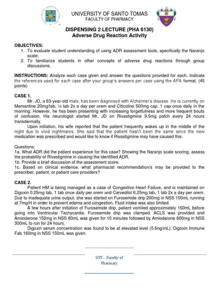 Adverse Drug Reactions Sample Patient Cases | PDF | Pharmacy | Medicine