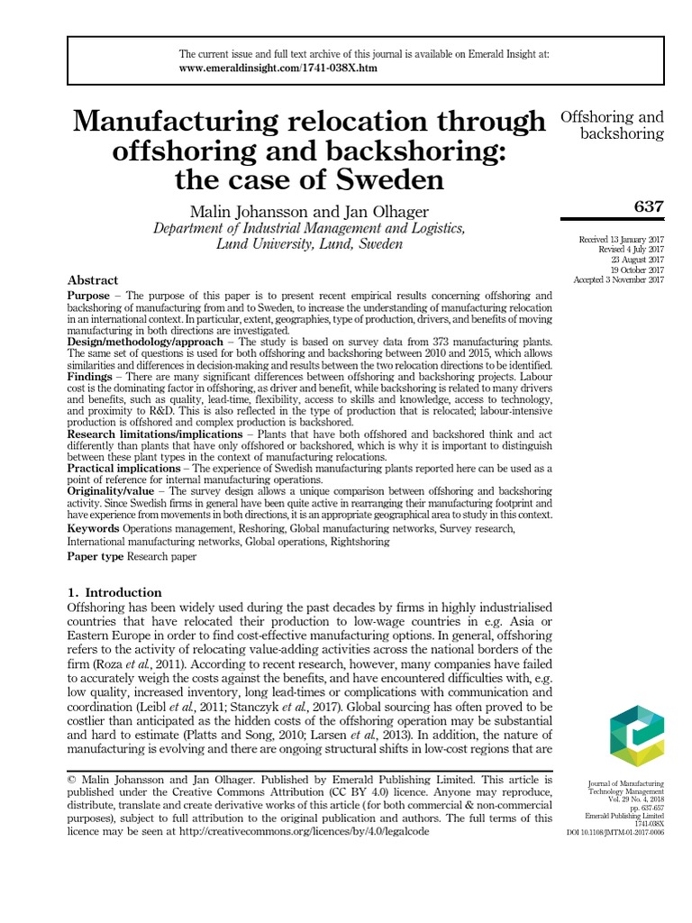Manufacturing Relocation Through Offshoring and Backshoring: The Case ...