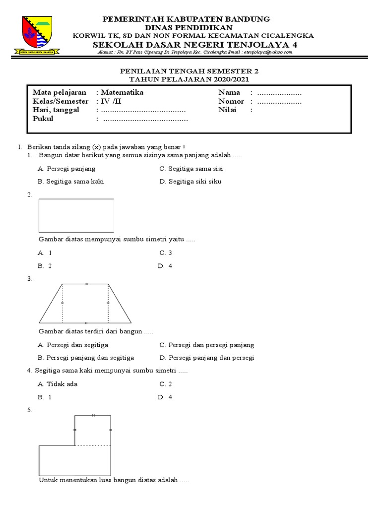 Soal PTS Matematika Kelas 4 Semester 2 K13 | PDF
