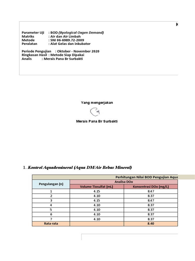 Kontrol Mutu Uji BOD | PDF
