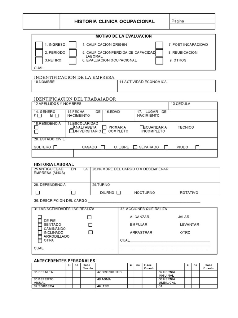 Formato Historia Clinica Laboral Defiitivo 2020 | PDF | Cuidado de la ...