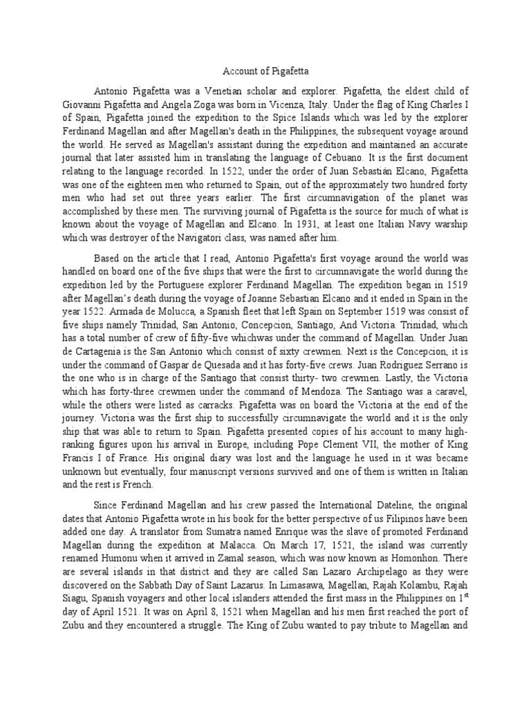 Account of Pigafetta | PDF | Water Transport | Field Research