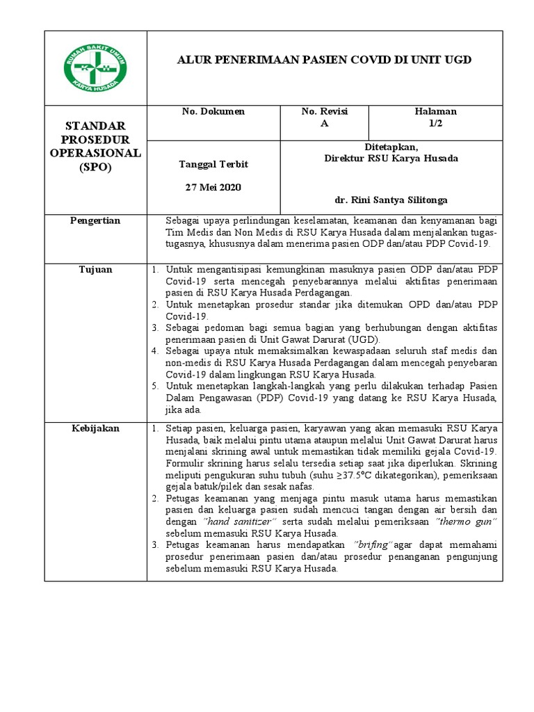 Spo Alur Penerimaan Pasien Covid Di Ugd | PDF