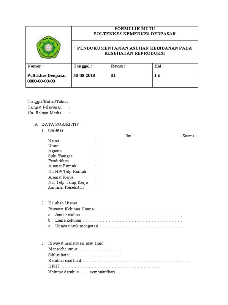 Form Pengumpulan Data Askeb Kespro | PDF | Kesehatan Holistik