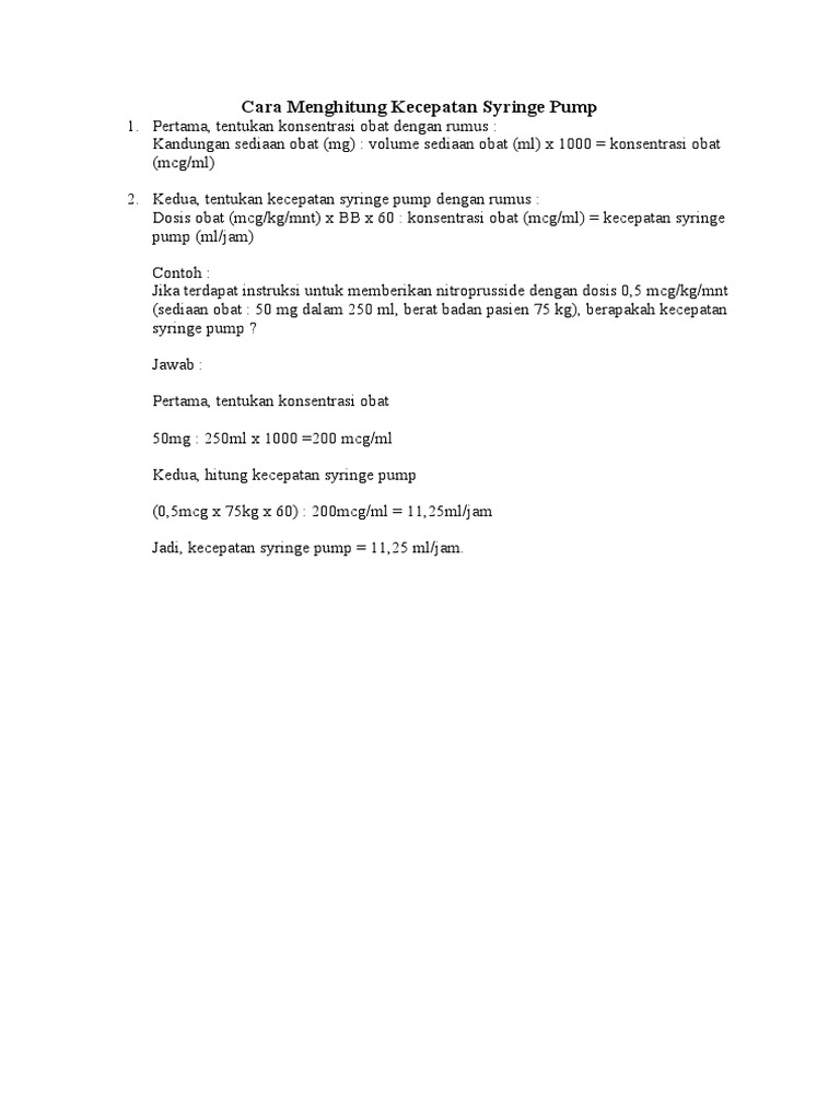 Rumus Kecepatan Syringe Pump Obat | PDF | Sains & Matematika