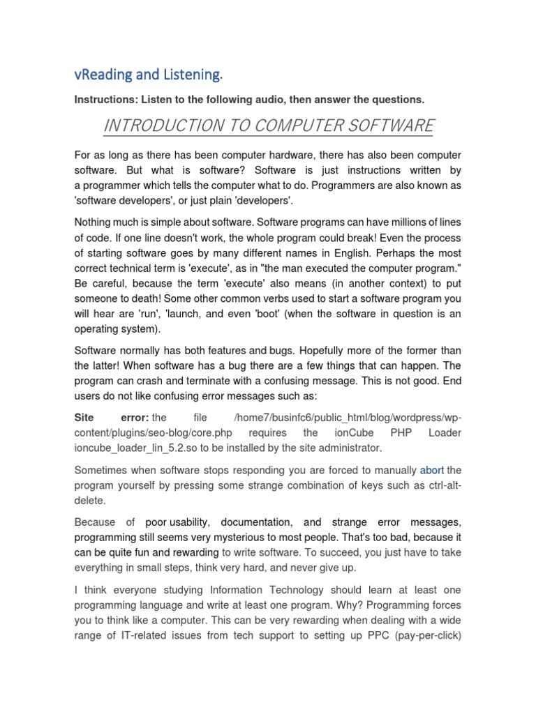 Introduction to Computer Software | PDF | Programmer | Software Bug