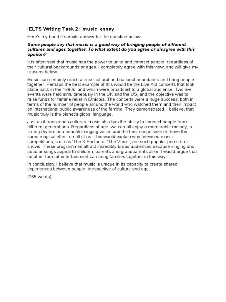 IELTS Band 9: Music's Unifying Power | PDF