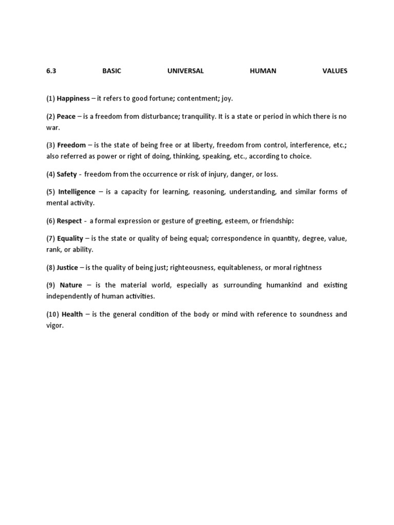 6.3 Basic Universal Human Values | PDF | Politics