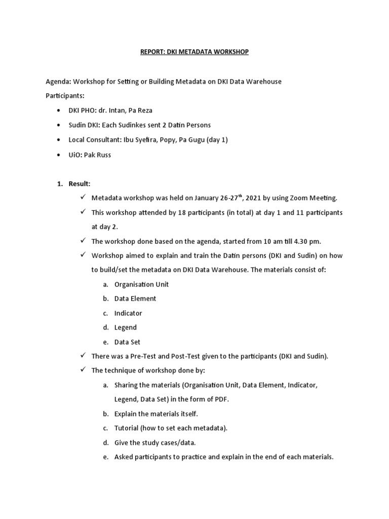 Result:: Report: Dki Metadata Workshop | PDF | Business