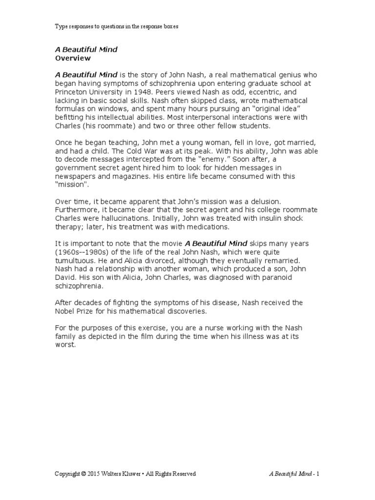 A Beautiful Mind Schziophrenia Case Study (Movie Review) | PDF ...