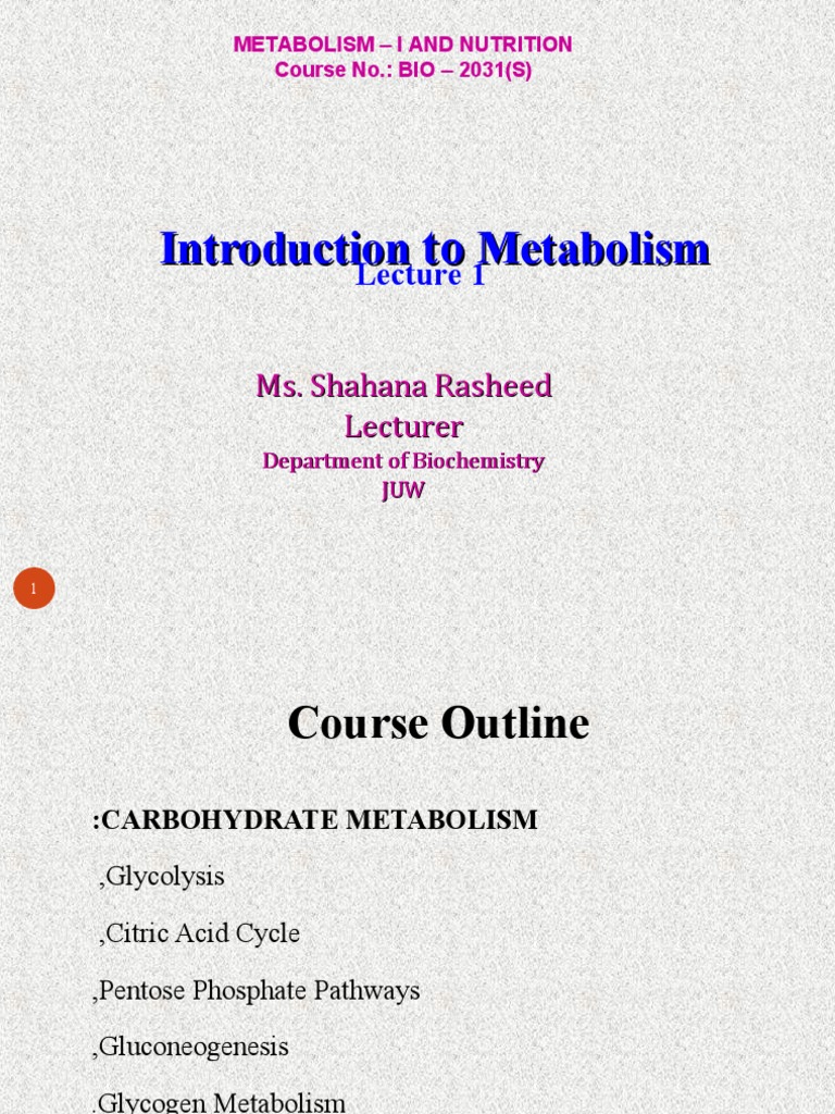 Lecture 1 - Introduction To Metabolism | PDF | Metabolic Pathway ...
