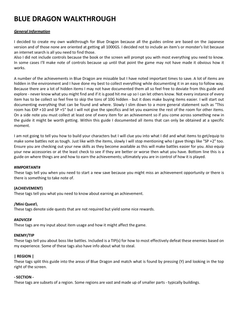 Blue Dragon Walkthrough | PDF | Leisure | Nature