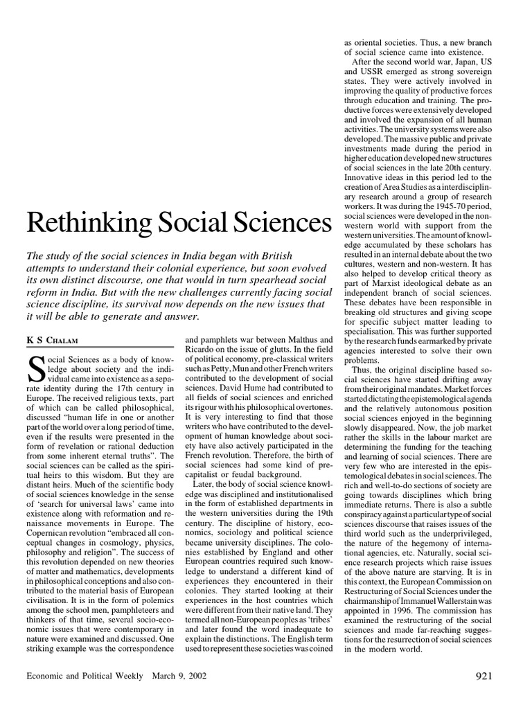 2 1 Rethinking Social Sciences Pdf Social Science Science