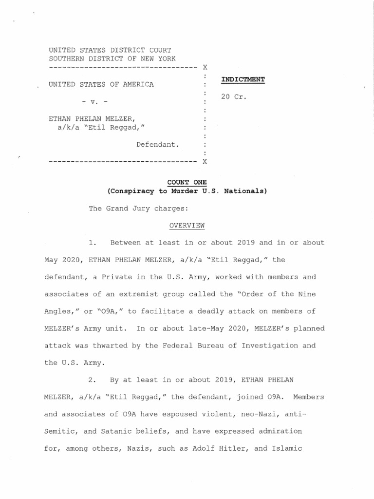 U.S. v. Ethan Melzer - Indictment | PDF | Conspiracy (Criminal) | Murder