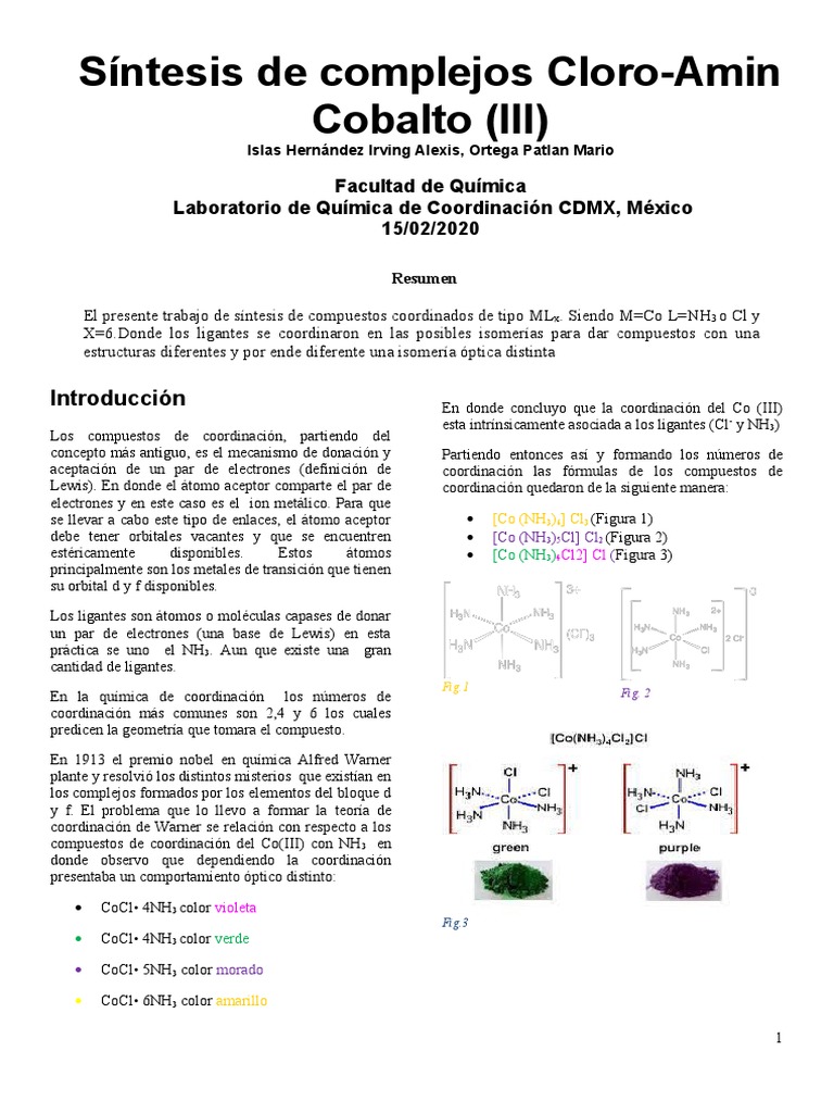 Síntesis de complejos de cobalto(III) | PDF | Complejo de Coordinación ...