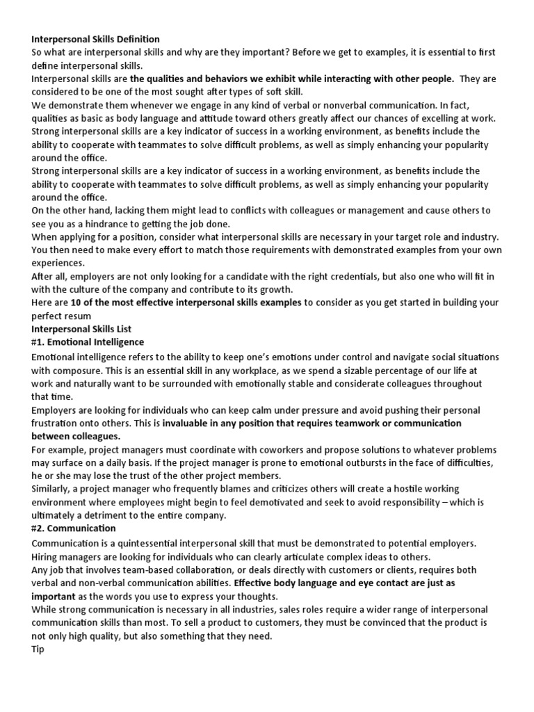 Interpersonal Skills Definition | Download Free PDF | Interpersonal ...