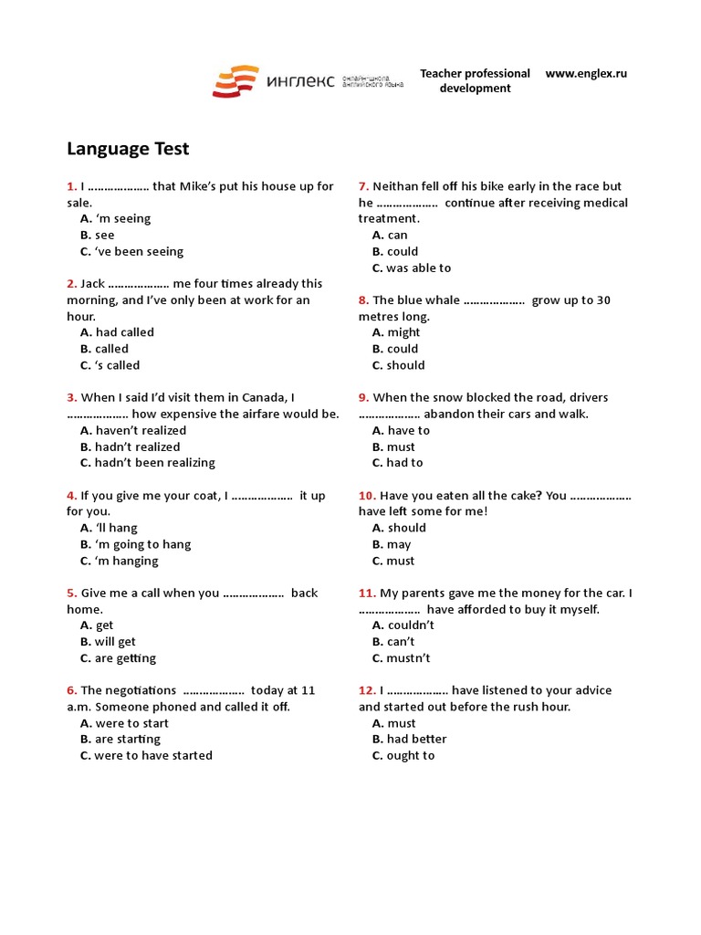 English Language Test Practice | PDF | Fluency | Learning