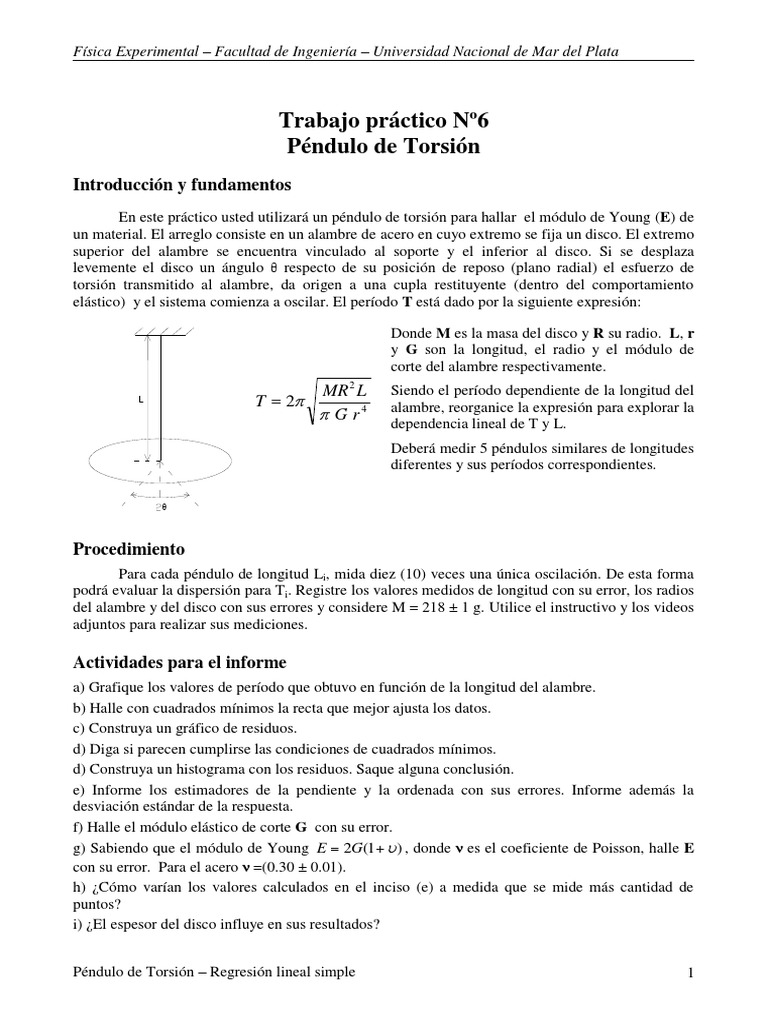 TP6 Pendulo de Torsion 1c 2020 | PDF | Péndulo | El módulo de Young