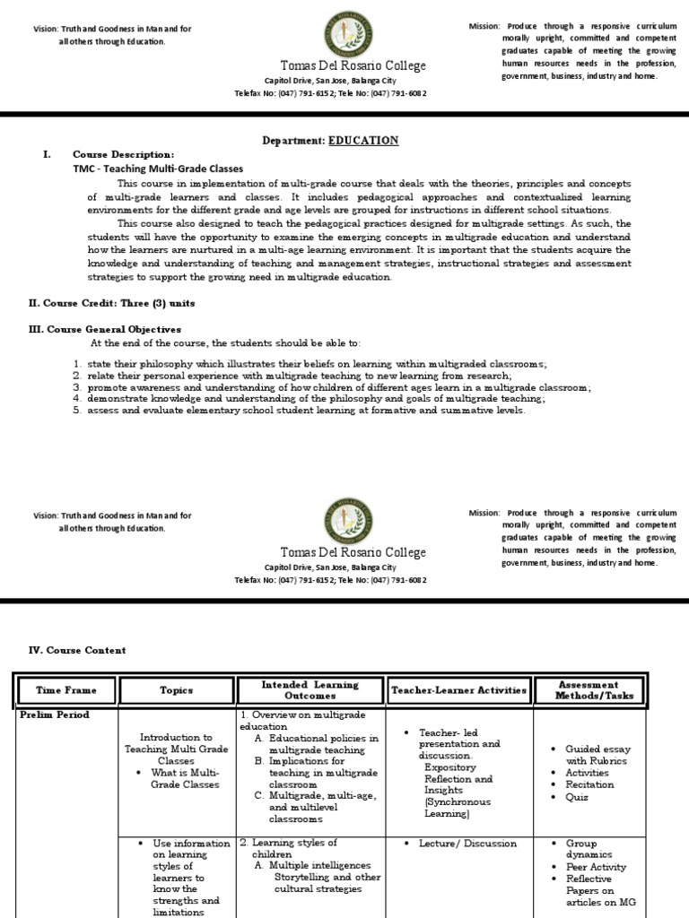 Final Obe-Syllabus Teaching Multigrade Classes | PDF | Curriculum ...
