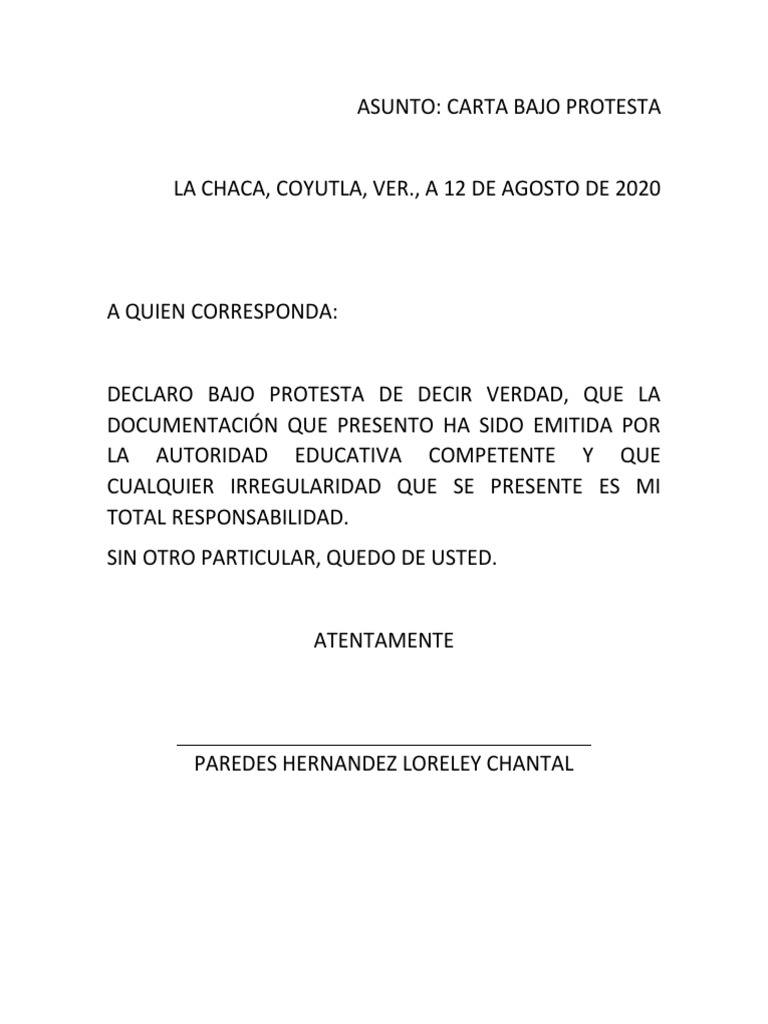 Carta Bajo Protesta | PDF