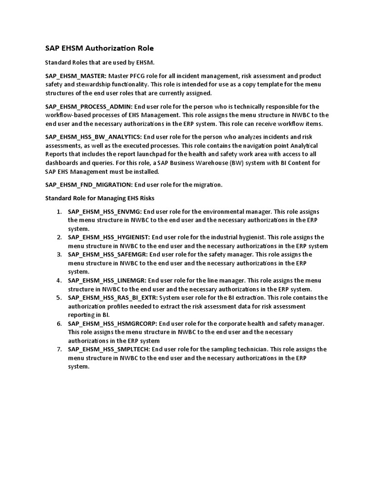 SAP EHSM Authorization Role | PDF | Enterprise Resource Planning | Data Management
