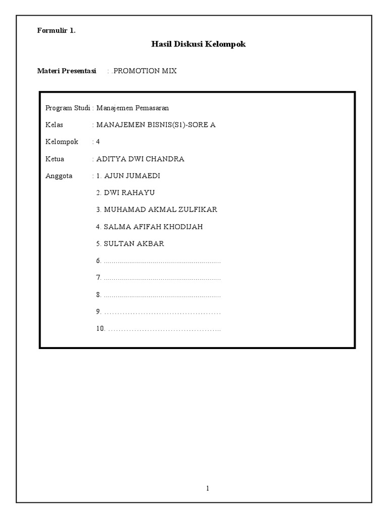 Formulir 1 Hasil Diskusi Kelompok | PDF