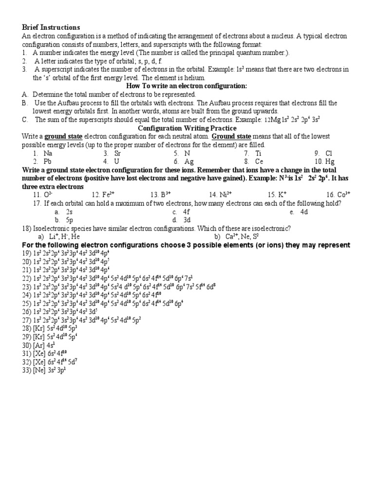 Writing Electron Configurations Guide | PDF | Electron Configuration ...