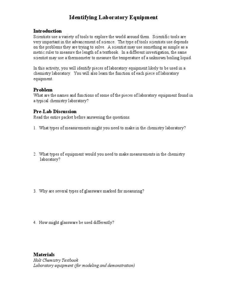 Laboratory Equipment Identification Guide | PDF | Laboratories | Chemistry