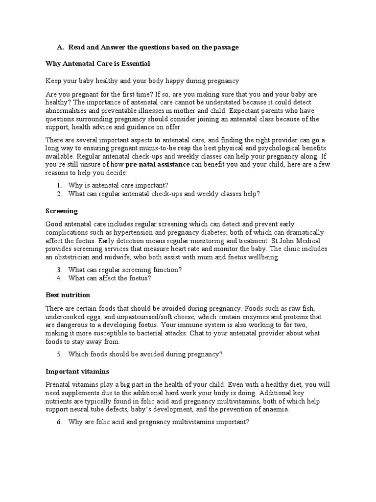 Importance of Antenatal Care Explained | PDF | Pregnancy | Prenatal ...