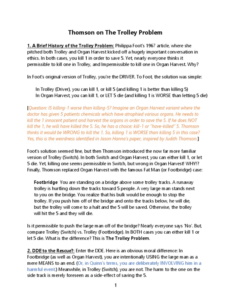 Thomson On The Trolley Problem: 1. A Brief History of The Trolley ...