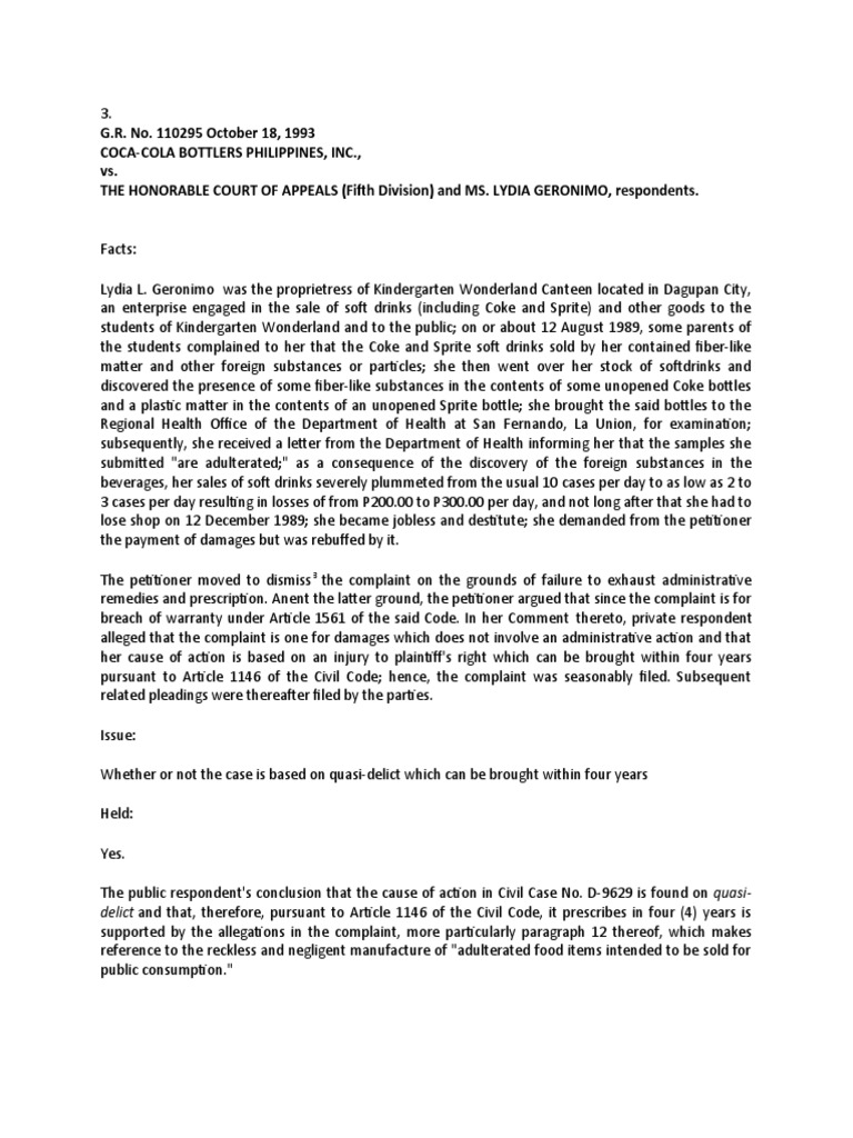 Coca-Cola Vs CA | PDF | Tort | Legal Liability