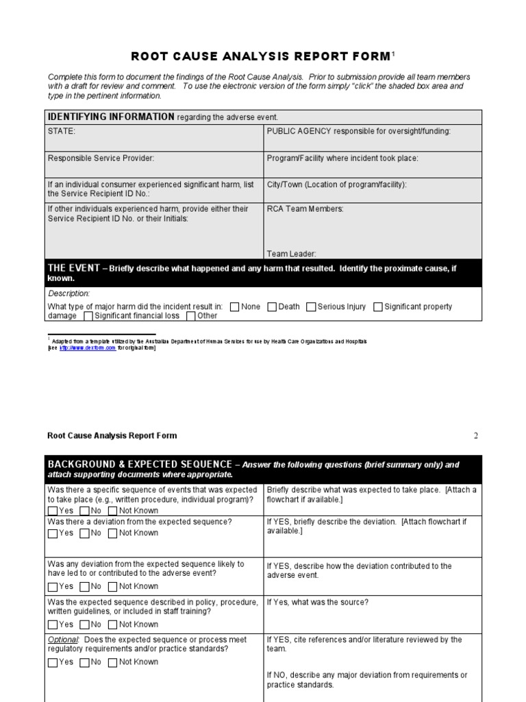 Root Cause Analysis Report Form | PDF | Health Care | Business