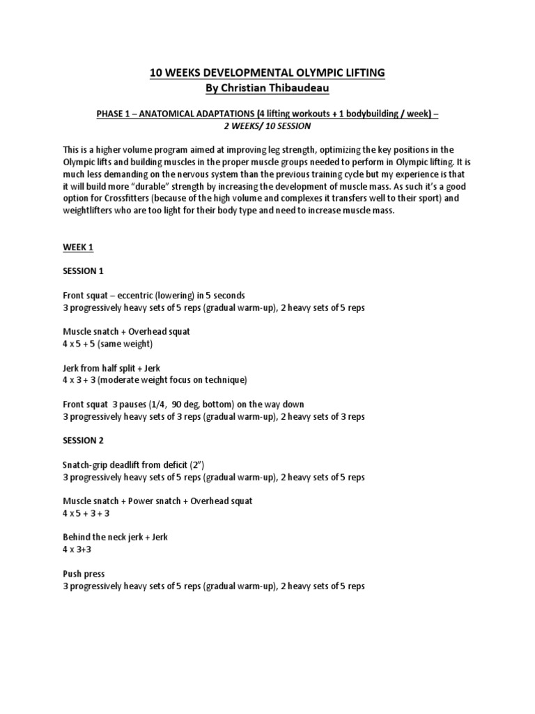 Developmental Olympic Lifting Cycle | PDF | Weight Training | Physical ...