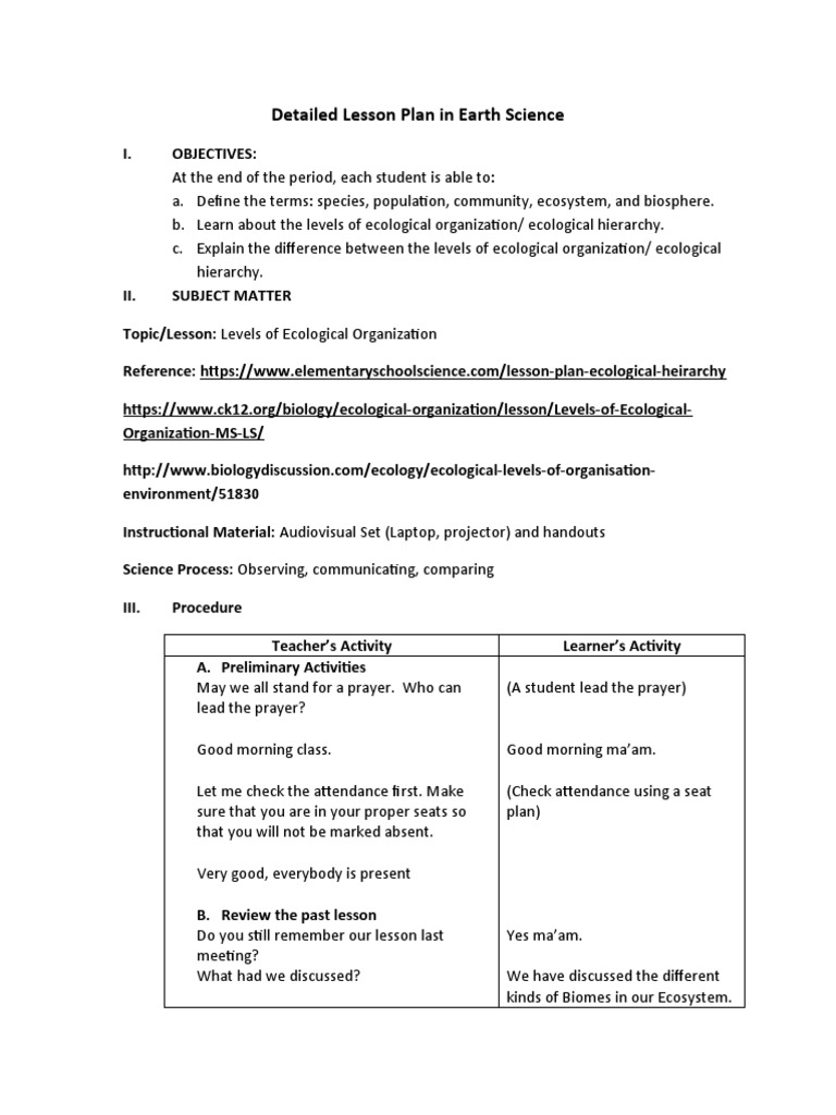 Detailed Lesson Plan in Earth Science | PDF | Ecology | Ecosystem