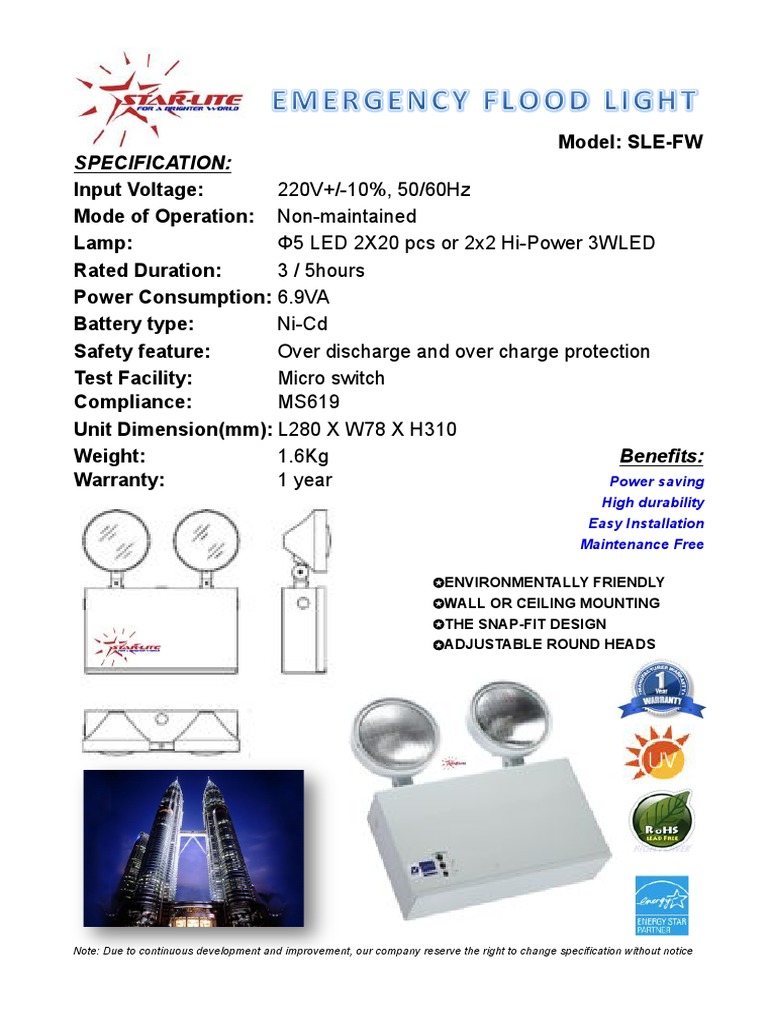 Emergency Light SLE-FW Specifications | PDF