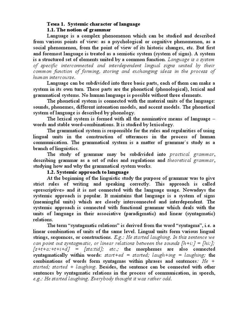 Systemic Approach to Language and Grammar | PDF | Part Of Speech | Word