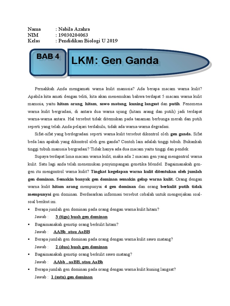 Gen Ganda: Warna Kulit dan Tinggi Tubuh | PDF