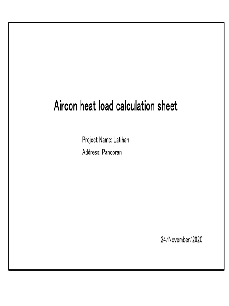 Heat Load Calculation Sheet for Air Conditioning System Design of the ...