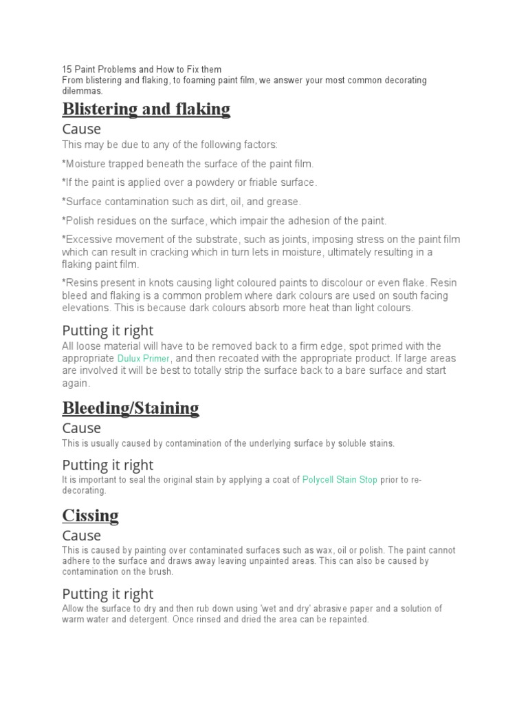 15 Paint Problems And How To Fix Them Pdf Paint Materials