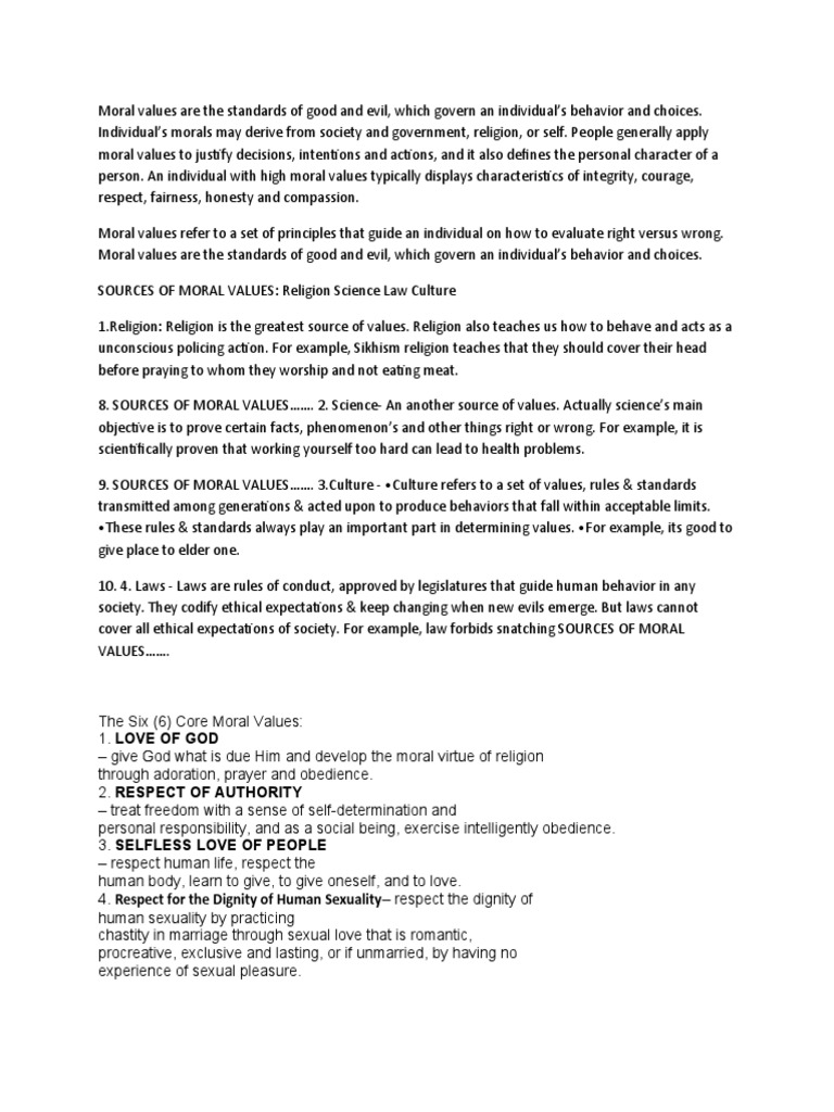 Core Moral Values and Their Sources | PDF | Value (Ethics) | Good And Evil