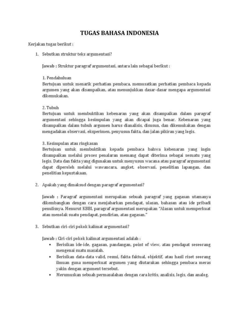 Tugas Bahasa Indonesia (Teks Argumentasi) | PDF | Karier & Perkembangan ...