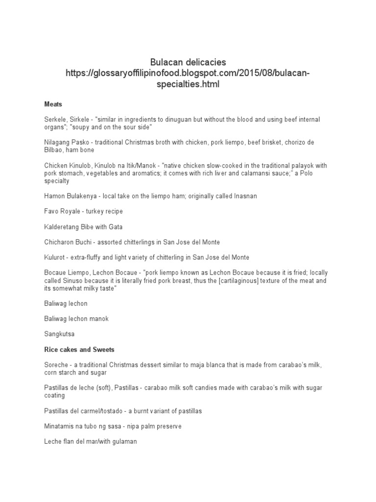 A Glossary of Bulacan Delicacies - 833807696 | PDF