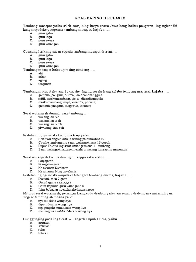 Soal Tembang Durma | PDF