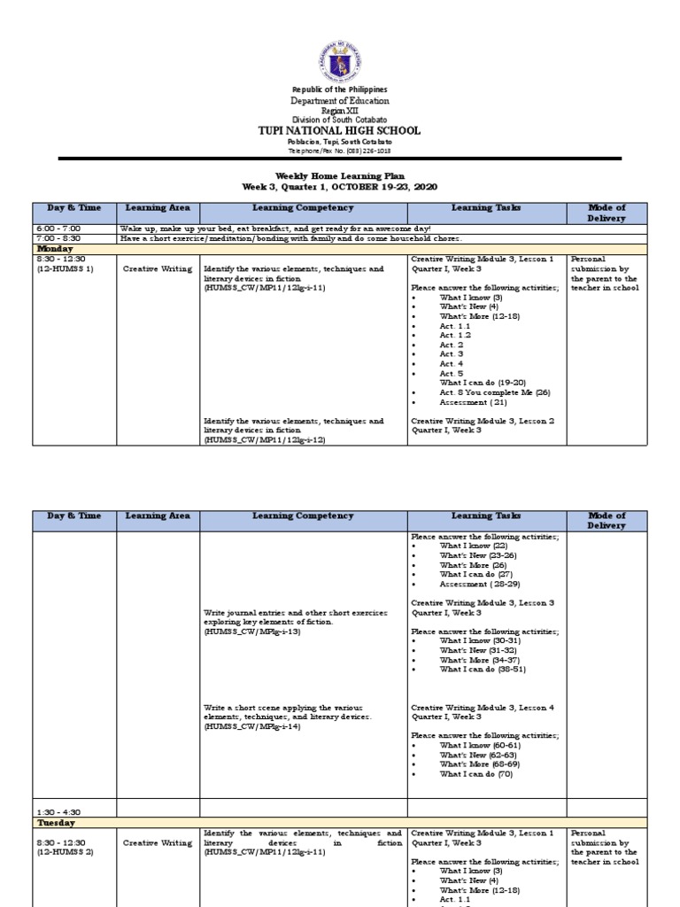 Weekly Home Learning Plan (English) Week 3 | PDF | Applied Psychology ...