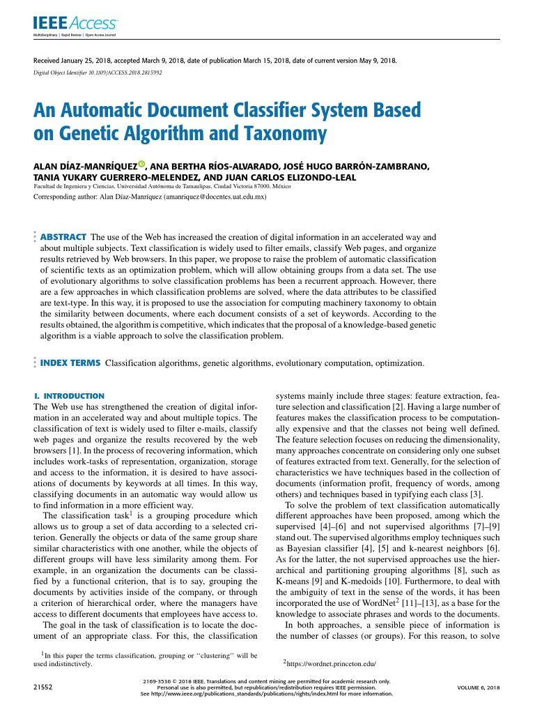 An Automatic Document Classifier System Based On Genetic Algorithm And Taxonomy Pdf Cluster